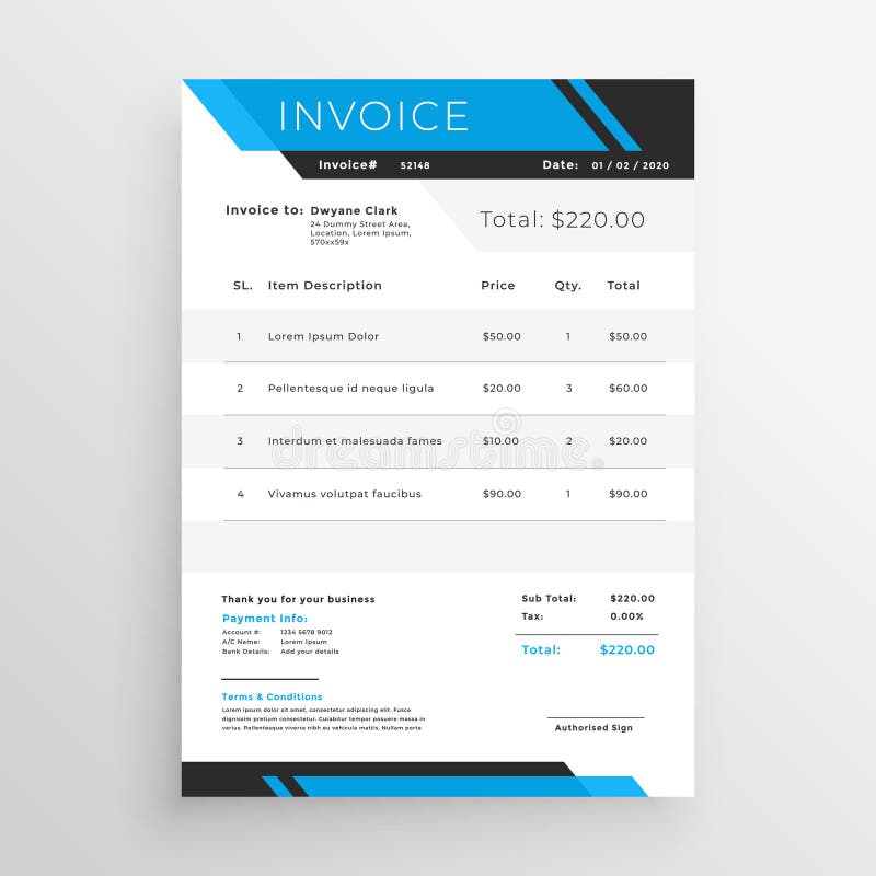 Blue Geometric Customer Invoice Template Design Stock Vector ...