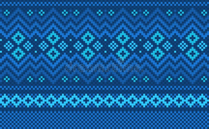 Blue Geometric Ethnic Pattern Vector Embroidery Tribal Background