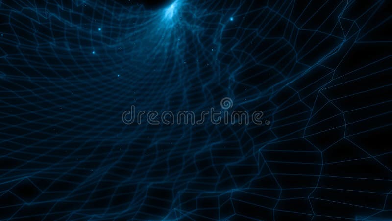 Blue Geometric Grid in Three Dimension Space Golden Lights Stock Photo ...