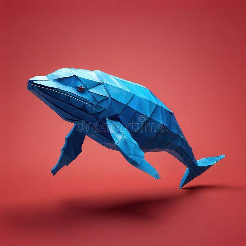 Blue Geometric Origami Whale Design Against, the AI Image Generator ...