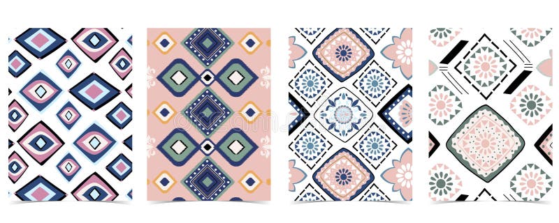 Blue Geometric Seamless Pattern in Boho Style with Square,tribal and ...