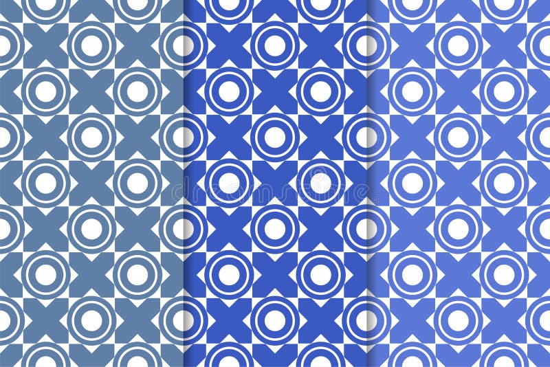 Blue Geometric Set of Seamless Patterns Stock Vector - Illustration of ...