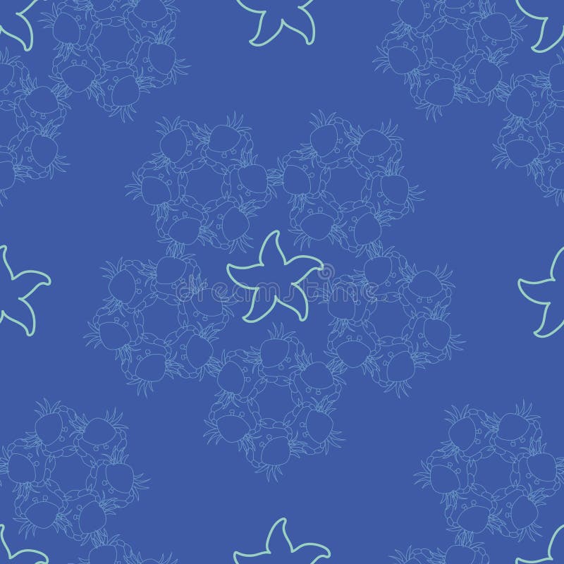 Blue Geometric Starfish Crabs Vector Seamless Pattern Stock Vector ...