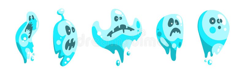 Blue Ghost Character with Scary Face Grimace Vector Set Stock Vector ...