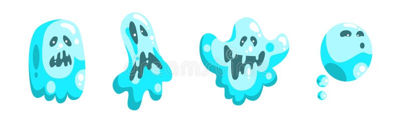 Blue Ghost Character with Scary Face Grimace Vector Set Stock Vector ...