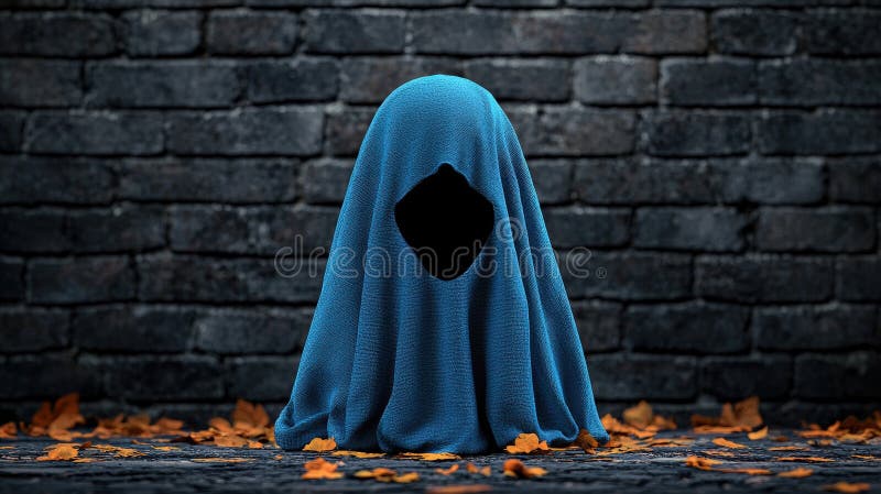 A Blue Ghost Figure Draped Over a Mysterious Presence Against a Dark ...