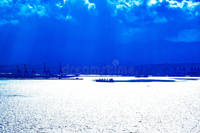 Blue Gibraltar Gulf stock photo. Image of modern, purple - 147339192