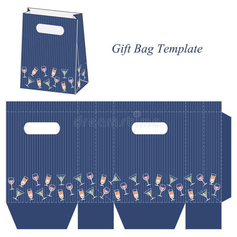 Light Blue Bag Template with Stripes and Floral Pattern Stock Vector ...