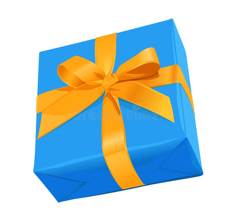 Blue Gift Box, Gold Satin Ribbon, Birthaday, Christmas, Holiday Present ...