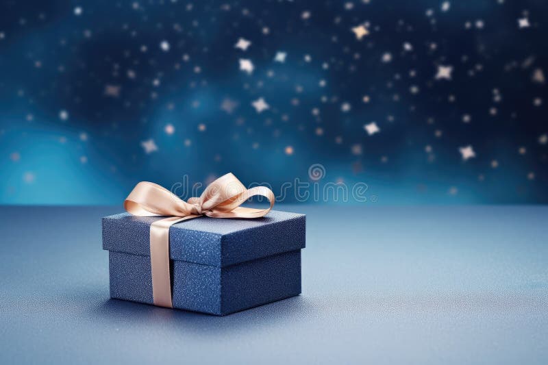 Blue Gift Box on Blue Background with Stars and Bokeh Effect.Generative ...