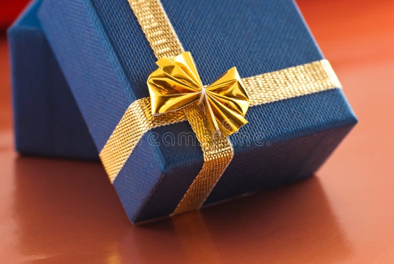 Blue Gift Box with White Ribbon on Blue Background. Father Day Concept ...