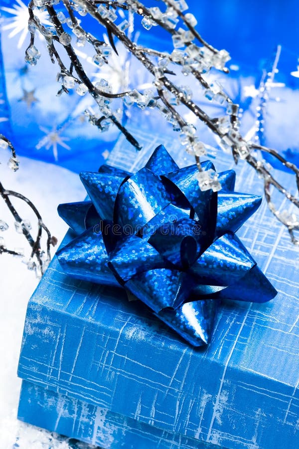 Blue gift box and branch stock image. Image of gift, decoration - 5985377