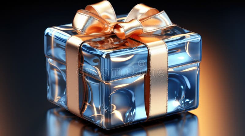 A Blue Gift Box with a Gold Bow. Generative AI Image. Stock ...