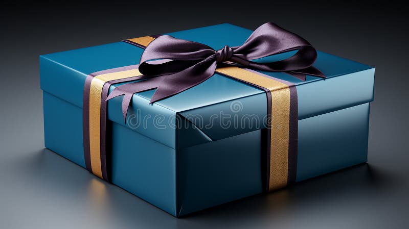Blue Gift Box with Gold Ribbon. Isolated. Generative AI Stock Photo ...