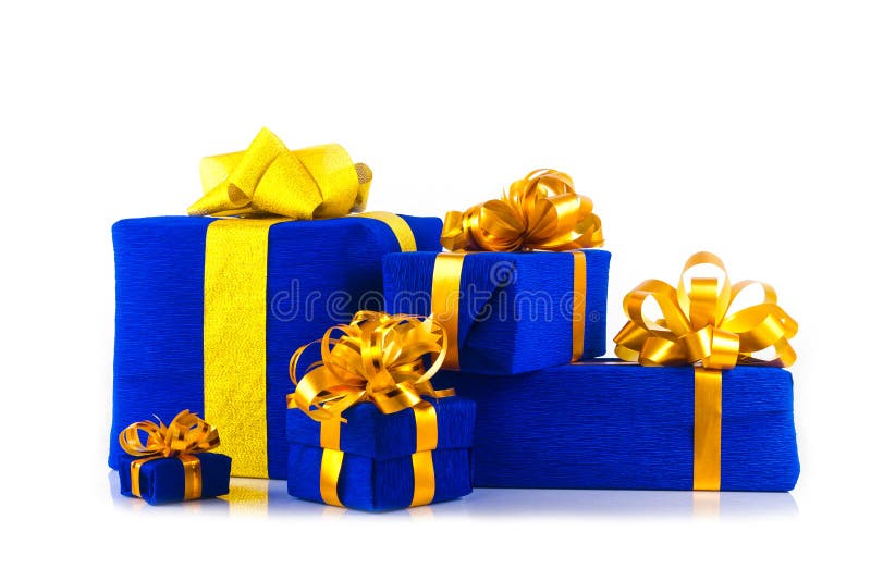 Blue gift box stock image. Image of ribbon, gold, ornament - 81672955