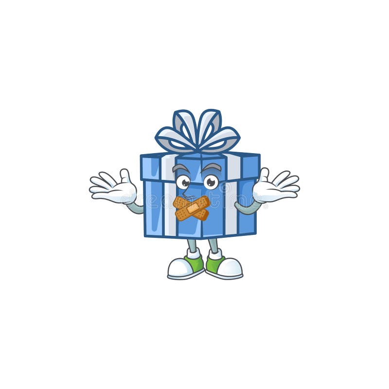 Blue Gift Box Mascot Cartoon Character Style Making Silent Gesture ...
