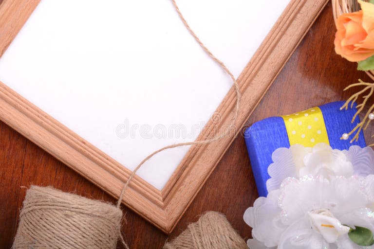 Blue Gift Box and Old Thread, Flowers Stock Image - Image of ...