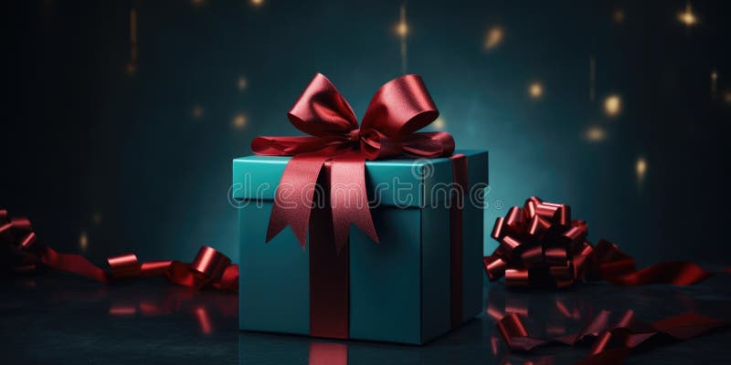 A Blue Gift Box with a Red Ribbon Stock Illustration - Illustration of ...