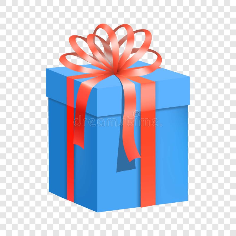 Blue Gift Box with Red Ribbon Icon, Flat Style Stock Vector ...