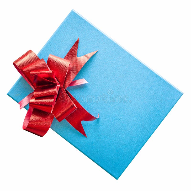 Blue Gift Box with Red Ribbon on Wood Stock Photo - Image of pledge ...