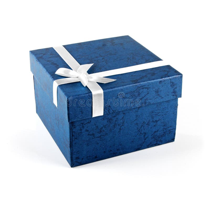 White Gift Box With Blue Ribbon Stock Image - Image of occasion, open ...