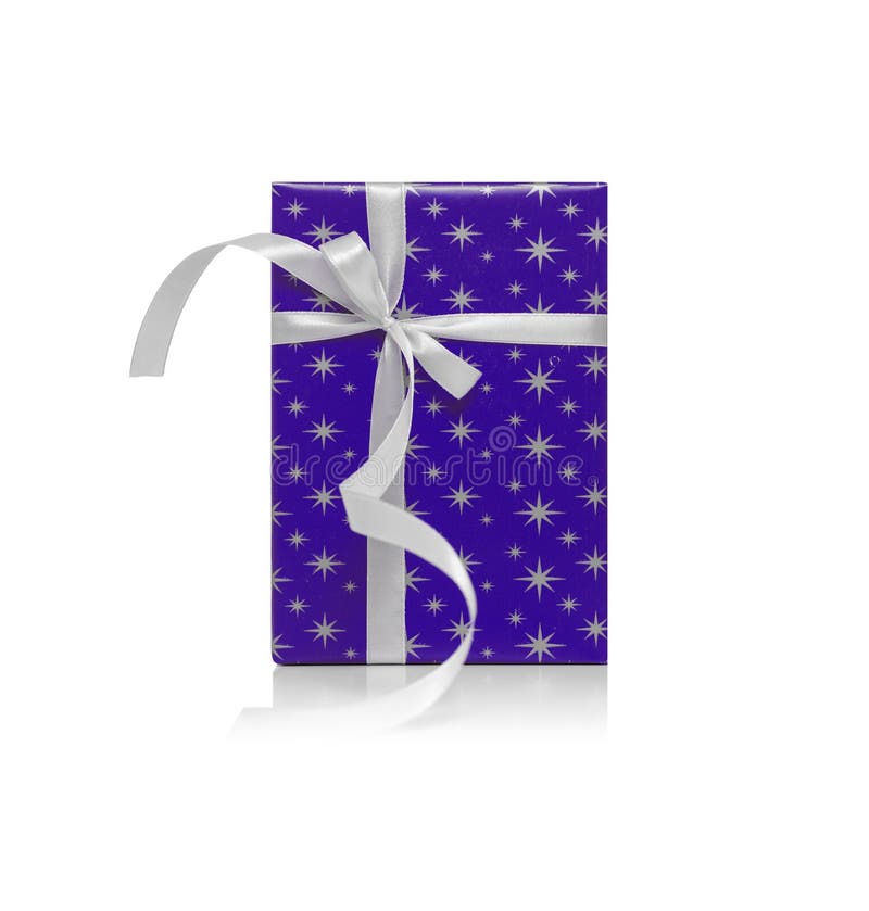 Blue Gift Box with Ribbon Isolated on a White. Stock Image - Image of ...