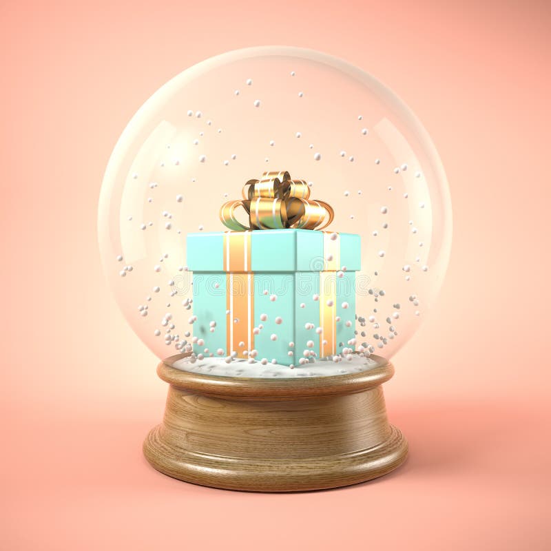 Blue Gift Box in Snow Ball 3D Illustration Stock Illustration ...