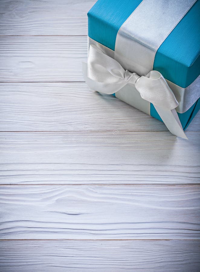 Blue Gift Box on Wooden Board Vertical Image Celebrations Concep Stock ...