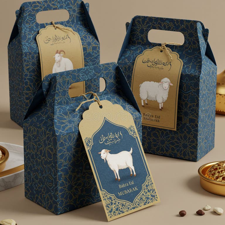 Blue Gift Boxes with Intricate Golden Floral Patterns and a Handle ...