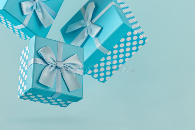 Blue Gift Boxes with Ribbons Blue Background Copy Space Stock Image ...