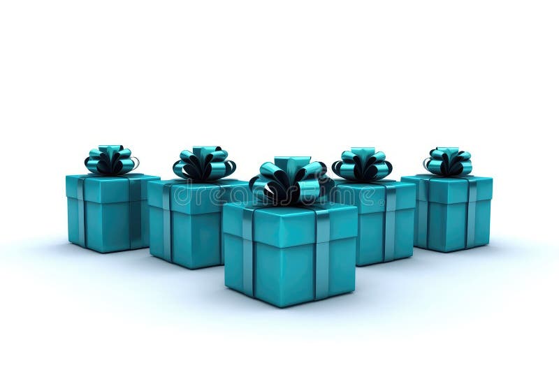 Blue Gift Boxes Set on White Background, 3D. Generative AI Stock ...