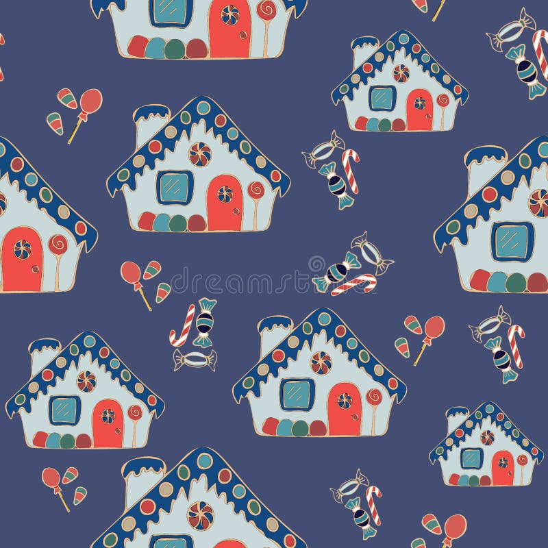 Blue Gingerbread Pattern Seamless Repeat Vector Print Stock Vector ...