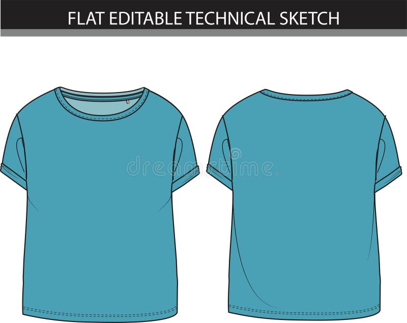 Blue Girl Top Flat Editable Technical Sketch Vector File. Stock ...