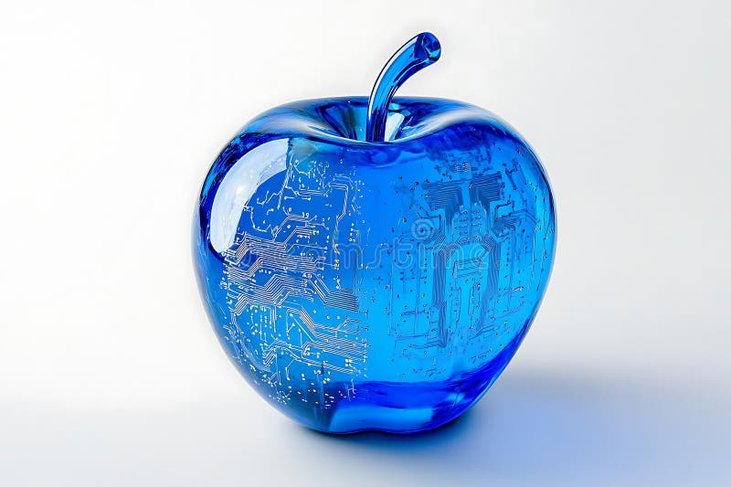Blue Glass Apple with Circuit Board Design Technology Concept Image ...