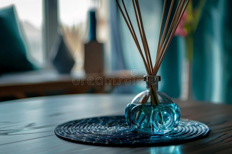 Blue Glass Aroma Diffuser is Refreshing the Air in the Room Stock Photo ...