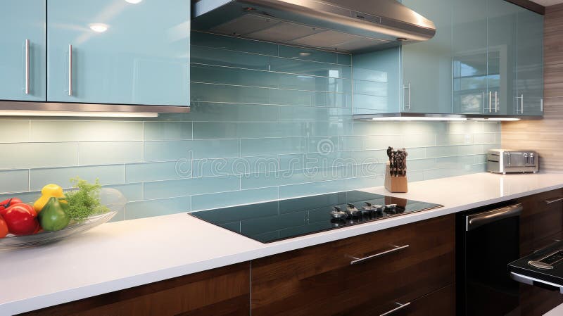 Blue glass backsplash stock illustration. Illustration of bright ...