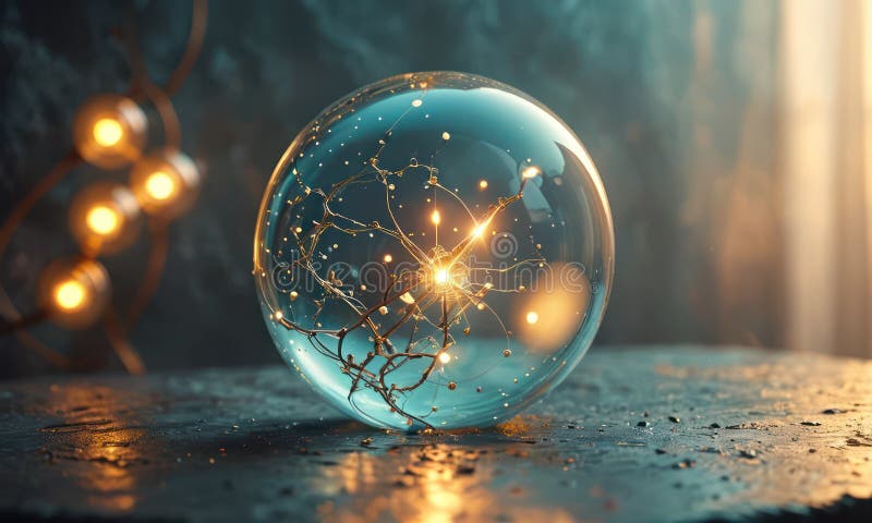 A Blue Glass Ball with a Light Inside of it. Stock Illustration ...