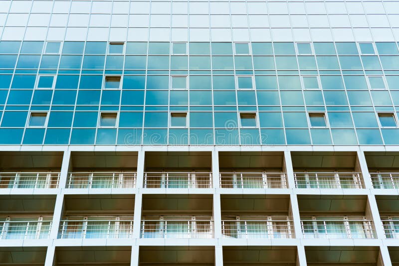 Blue Glass Building with Balconies Stock Photo - Image of high, frame ...