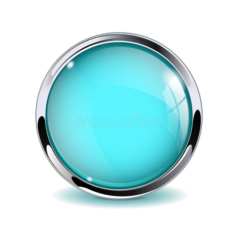 Blue Glass Button. 3d Icon with Metal Frame Stock Vector - Illustration ...