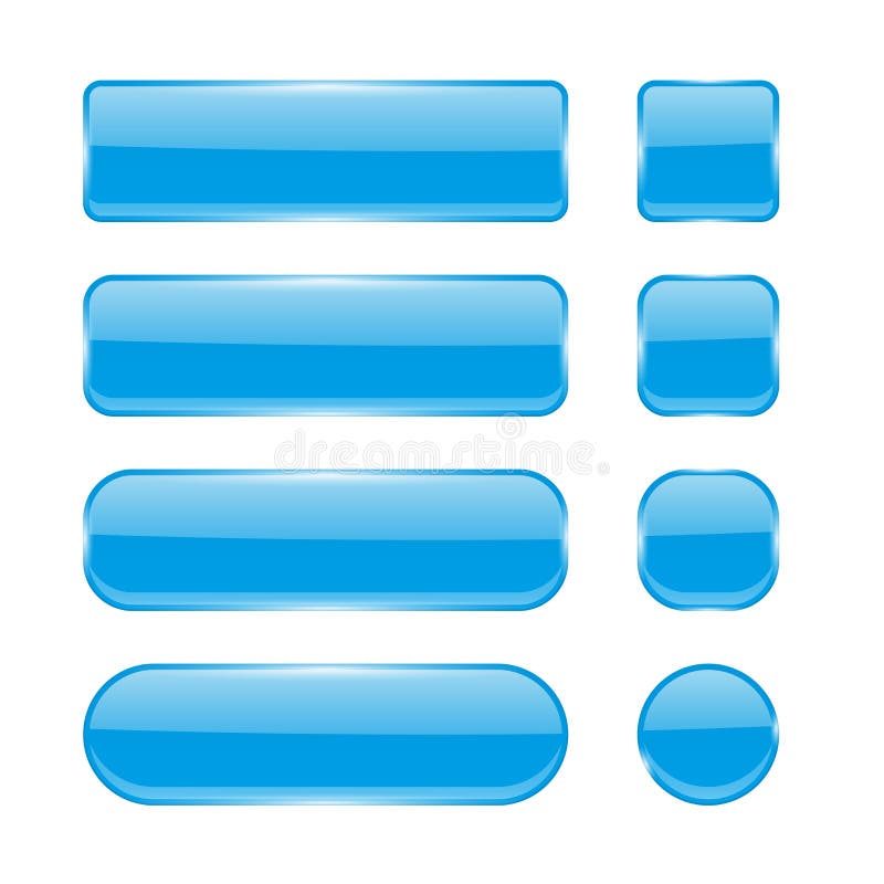 Blue Menu Buttons. Rectangle and Oval 3d Shiny Icons with Reflection ...
