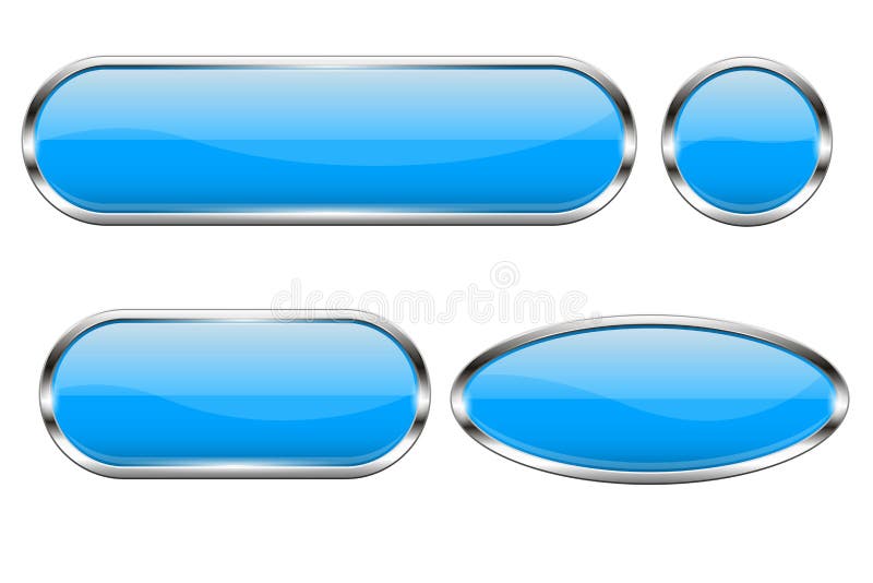 Blue Glass Buttons. Set of 3d Oval Shiny Icons with Chrome Frame Stock ... Blue Glass Buttons. Set of 3d Oval Shiny Icons with Chrome Frame Stock ...