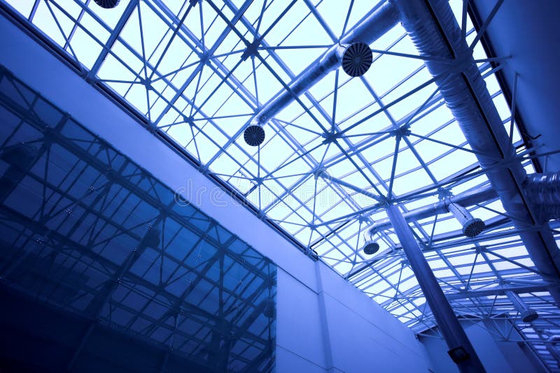 Blue Glass Ceiling in Office Stock Image - Image of indoor, exhibition ...