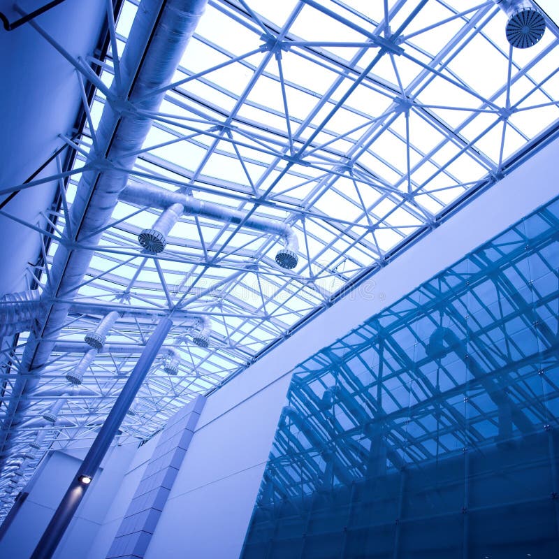 Blue Glass Ceiling in Office Stock Image - Image of azure, abstract ...