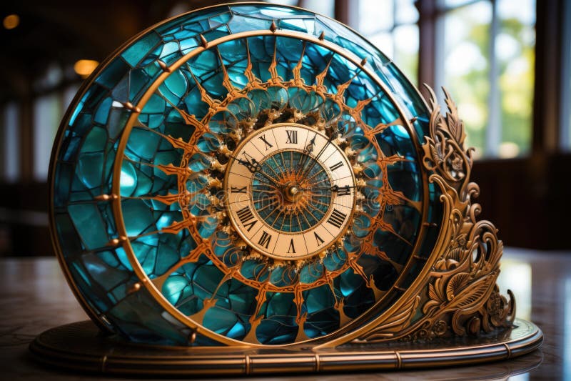 A Blue Glass Clock Sitting on Top of a Table. Imaginary Astrological ...