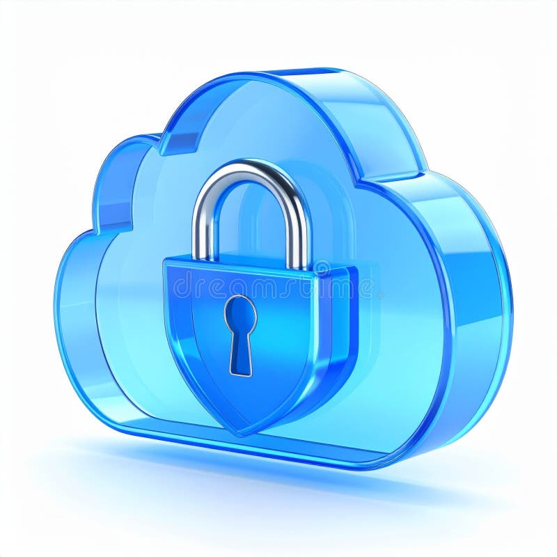 Blue Glass Cloud with Secure Padlock Stock Illustration - Illustration ...