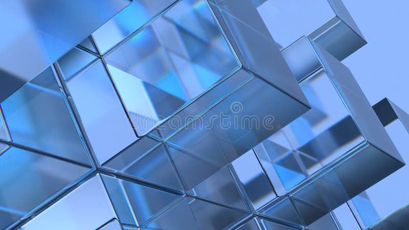 Blue Glass Cube Refraction and Reflection Geometry Structure Elegant ...