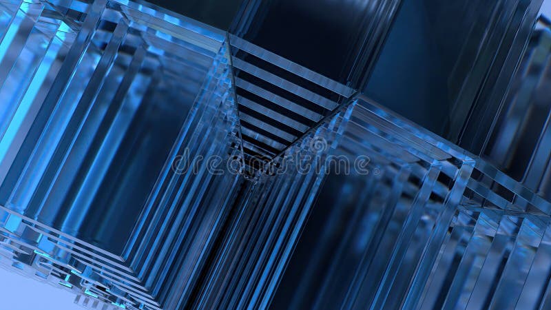 Blue Glass Cube Refraction and Reflection Geometry Structure Elegant ...