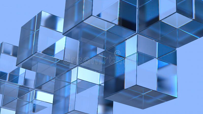 Blue Glass Cube Refraction and Reflection Structure Geometry Elegant ...