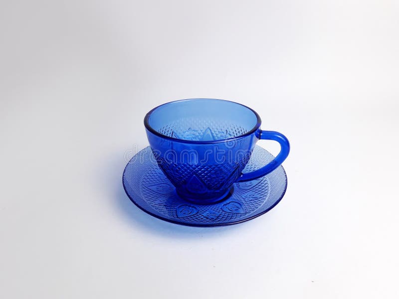 Blue Glass Cup on White Background Stock Image - Image of utensil ...