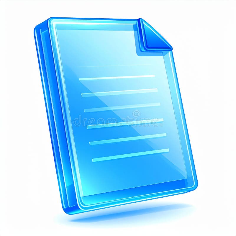 Blue Glass Document Icon on White Background Stock Illustration ...